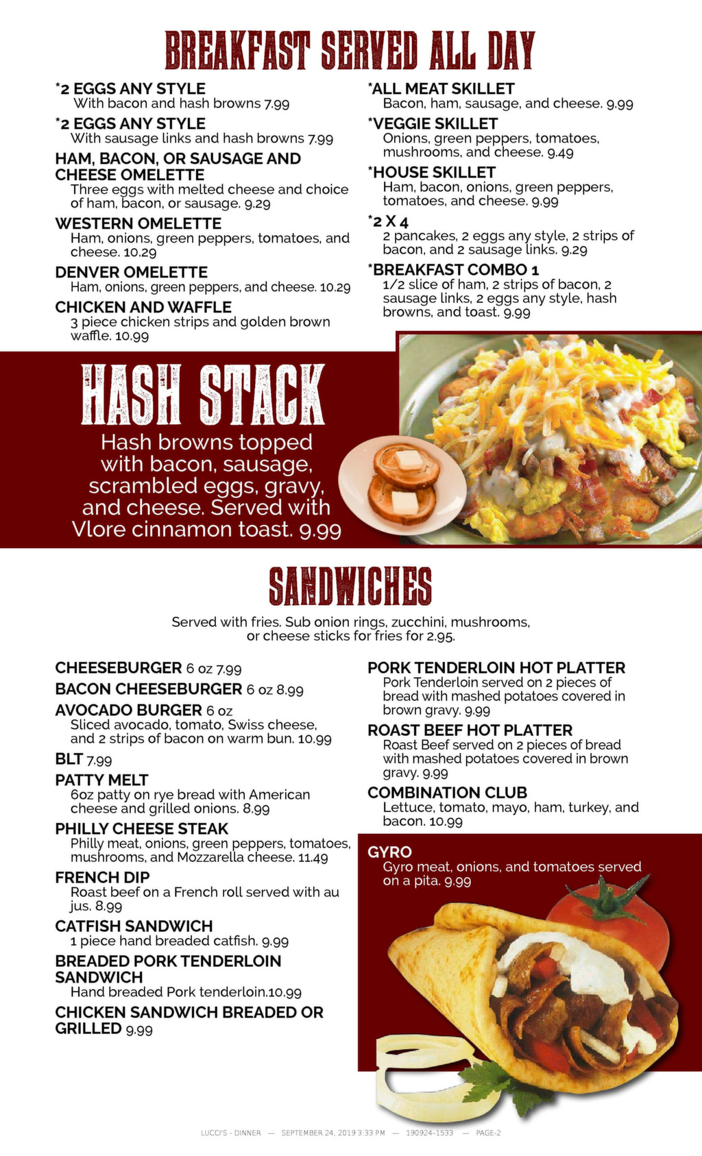 Menu – Lucci's Cafe